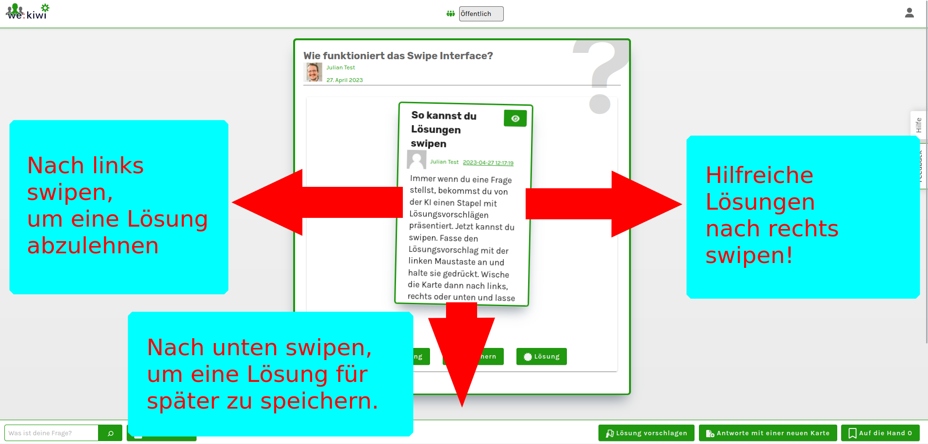 So funktioniert das neue Swipe Interface - we:kiwi